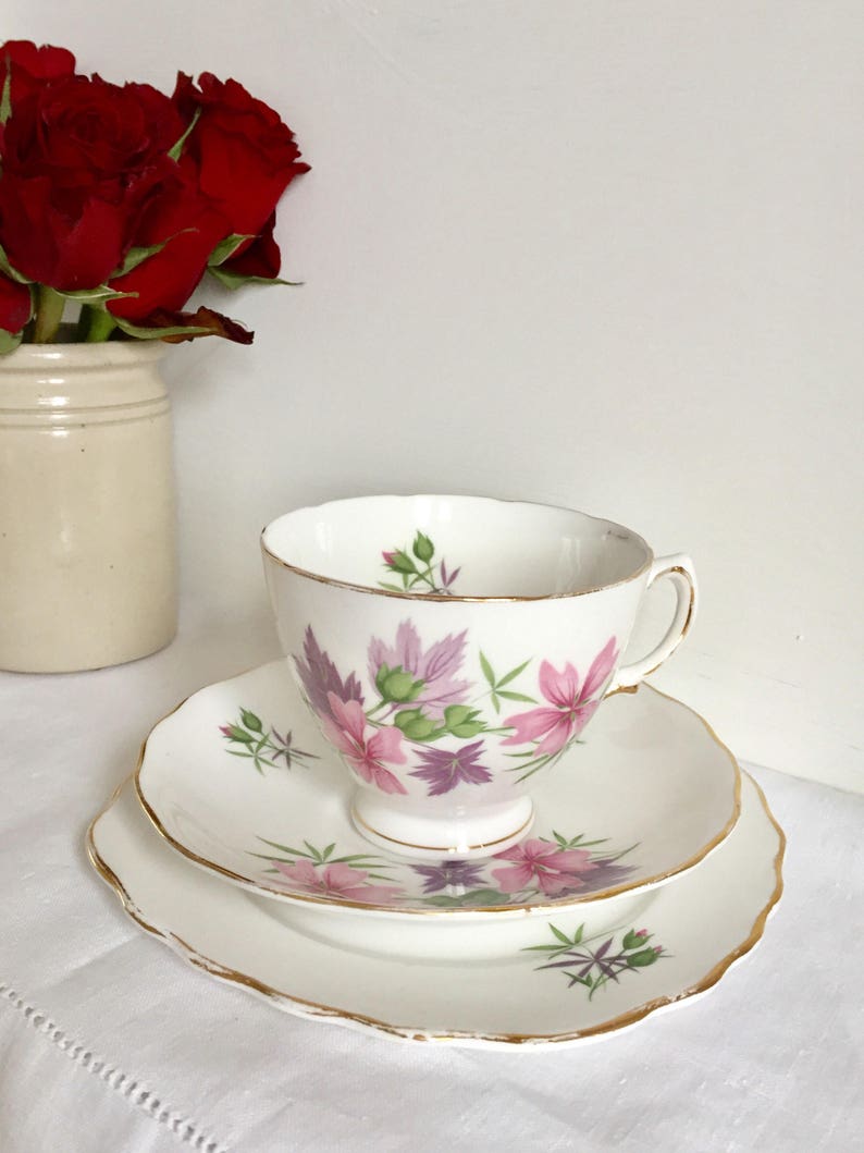Vintage Colclough Rose Tea Cup Trio. - Etsy