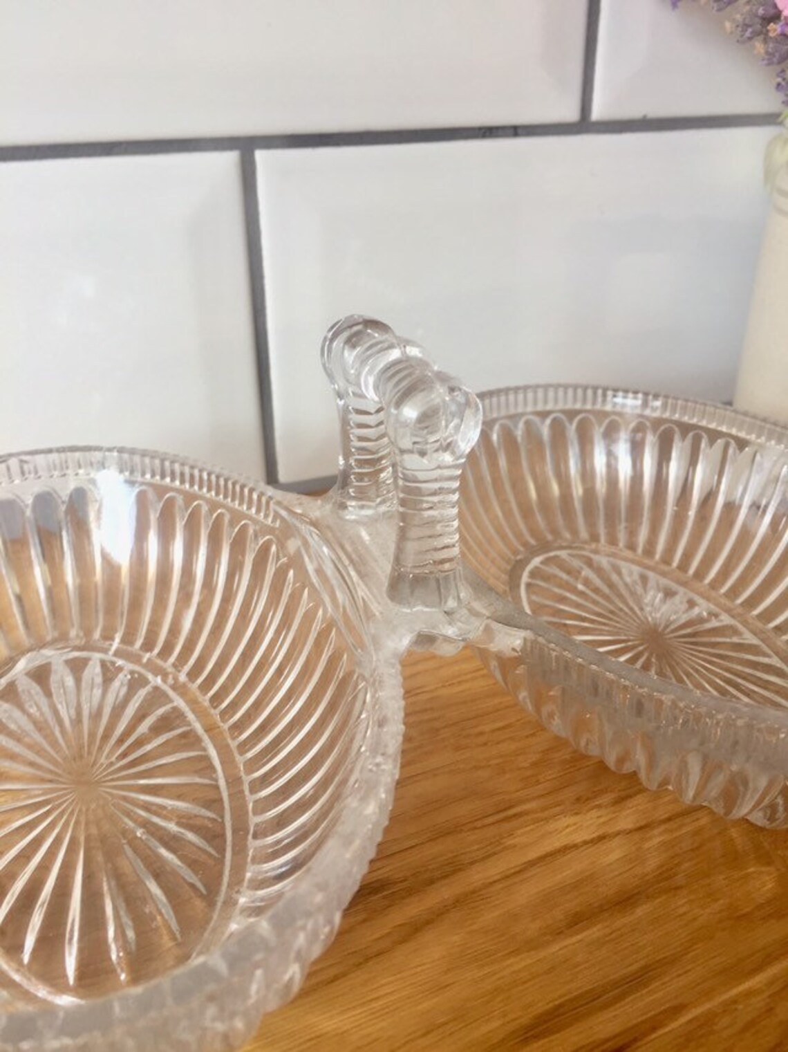 Vintage Clear Glass Divided Serving Bowl. - Etsy