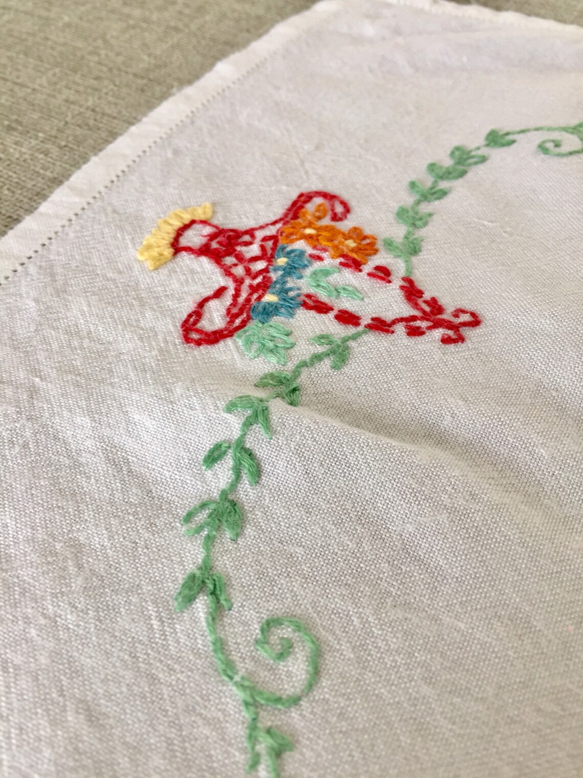 Vintage Art Deco Linen Tray Cloth or Centre Piece. Embroidered Linen - Etsy