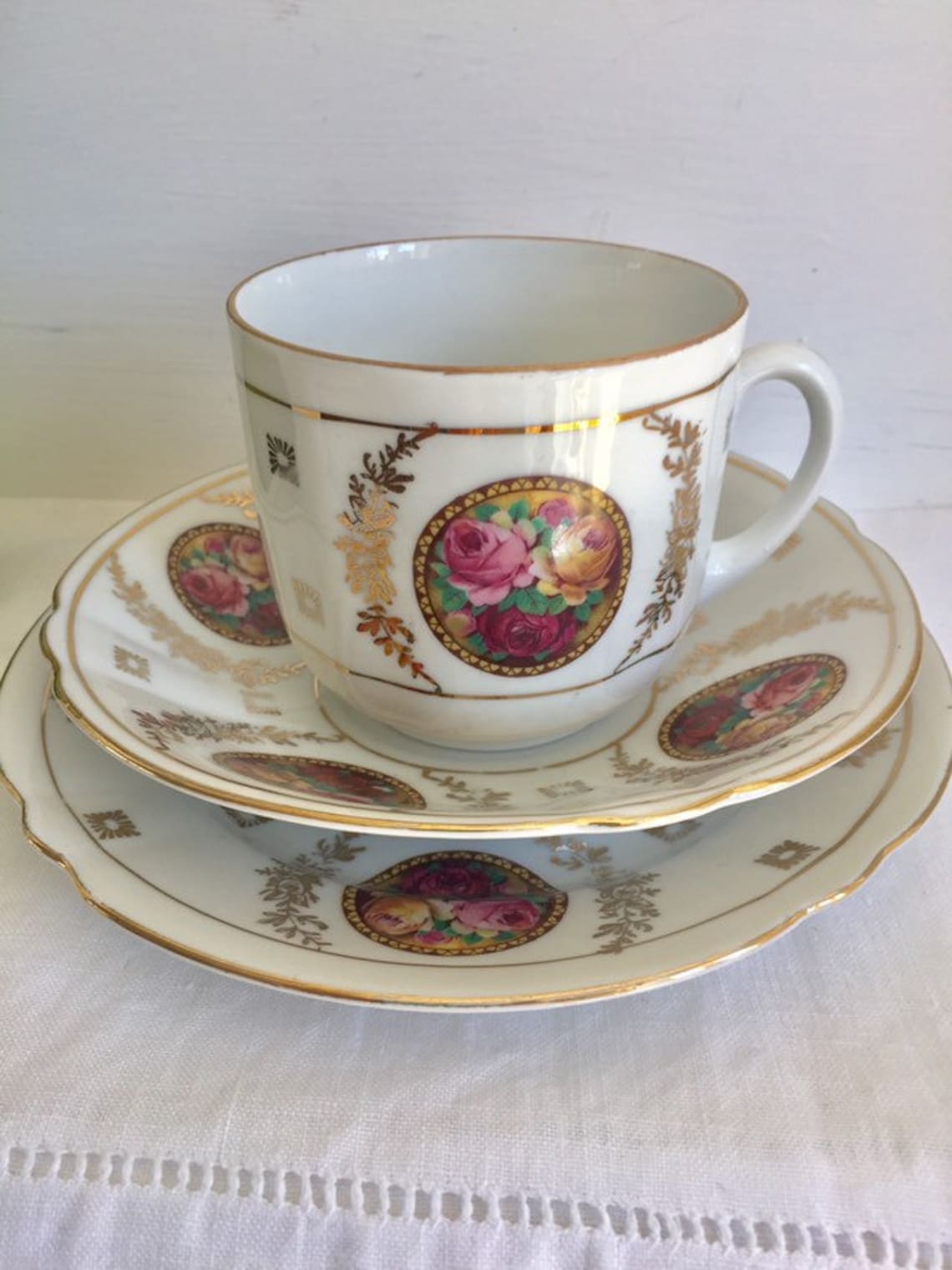 Vintage Bavarian cup and saucer trio. Vintage tea cup. | Etsy