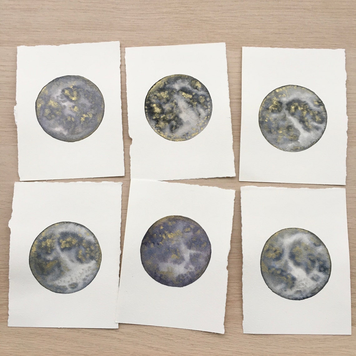 Original Watercolour Moon Art Luna Painting Gold | Etsy