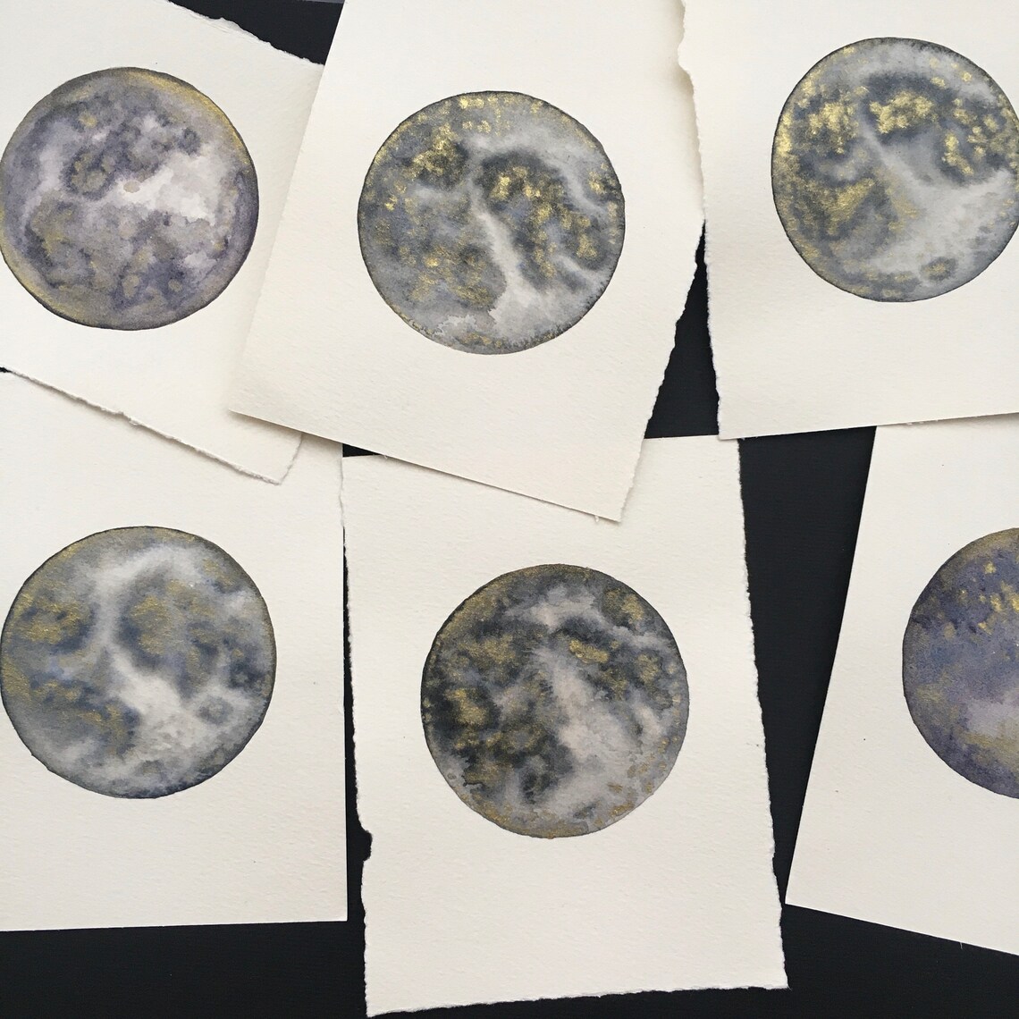 Original Watercolour Moon Art Luna Painting Gold | Etsy