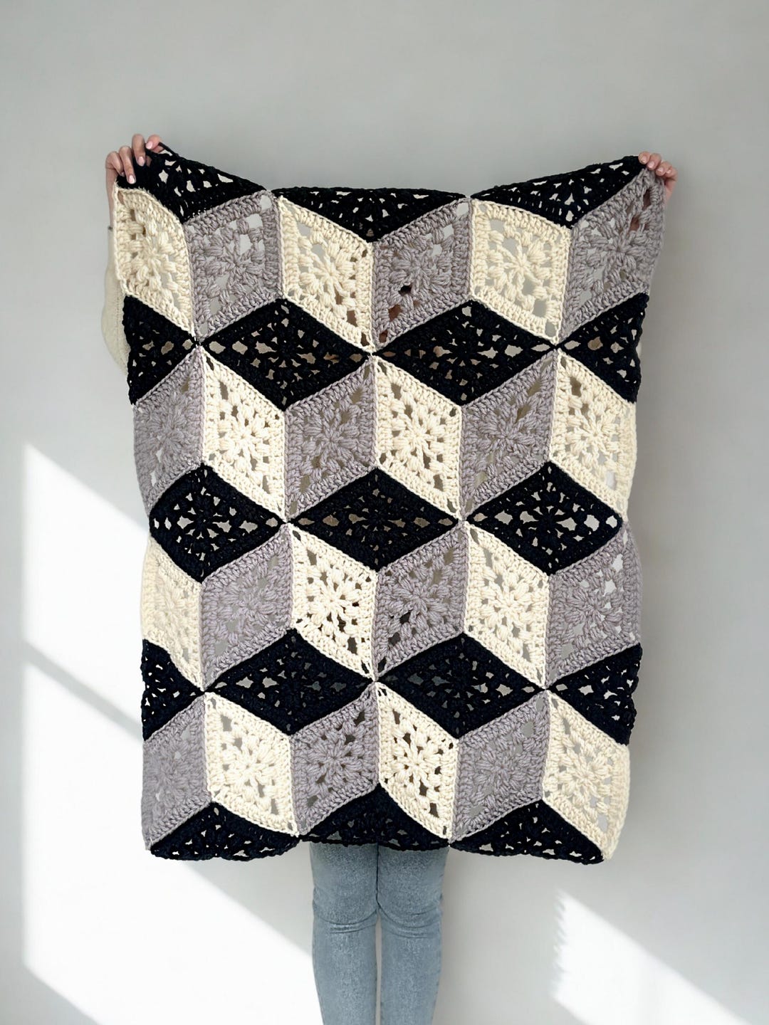 CROCHET PATTERN + VIDEO - 3D Cube Throw - Diamond Blanket/afghan With ...