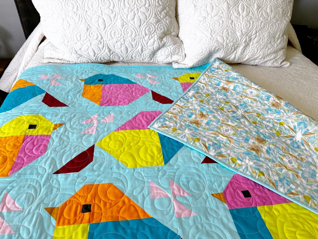 Handmade Quilt, Bright Colorful Birds in Tropical Colors, Vivid Fresh ...