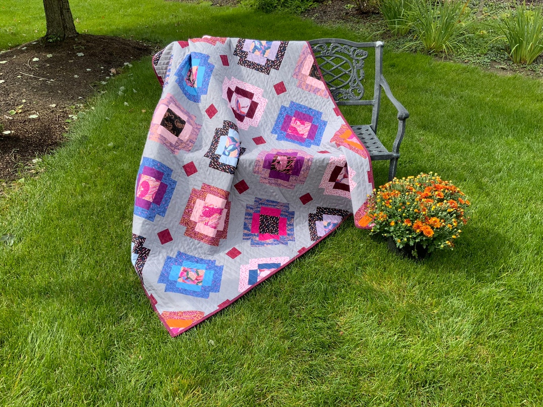 Handmade Quilt, Modern Patchwork Throw Quilt in Bold Vibrant Colors ...