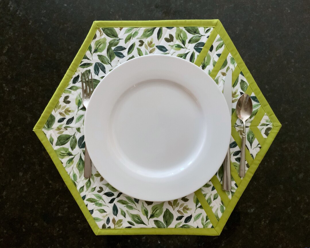 Placemats, Quilted Green and White With Leaves, Perfect for Round ...
