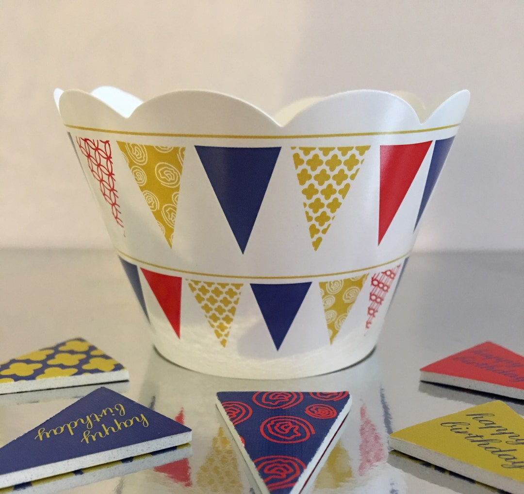 Beautiful Happy Birthday Flags Cupcake Wrapper & Toppers. - Etsy