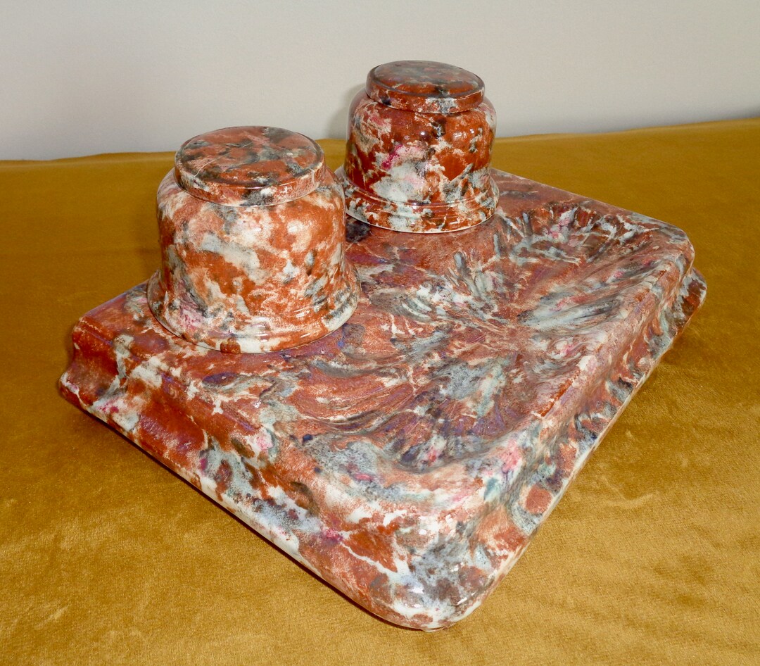 Art Deco Ink Desk Set Marble Effect Hand Painted Earthenware - Etsy