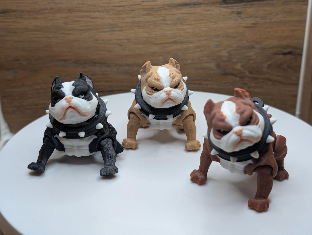Flexible American Bully Figure – 3D Printed in Black, Light Brown ...