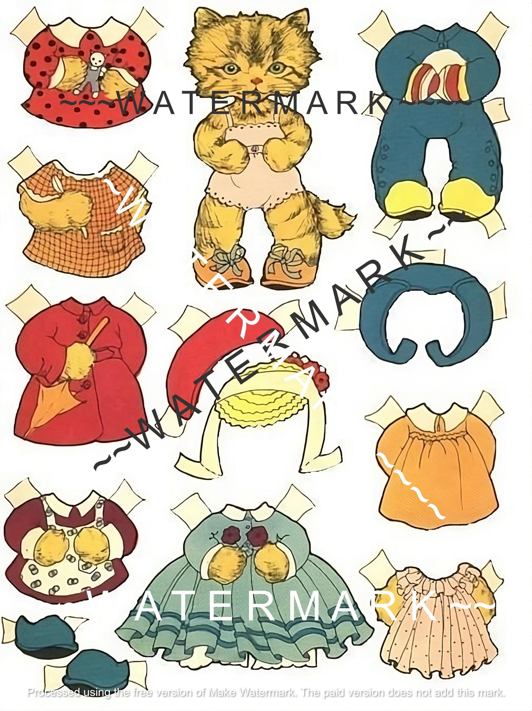 Cat Paper Doll Kitten Fur Baby Vintage REPRODUCTION 1 Page 1 PDF ...