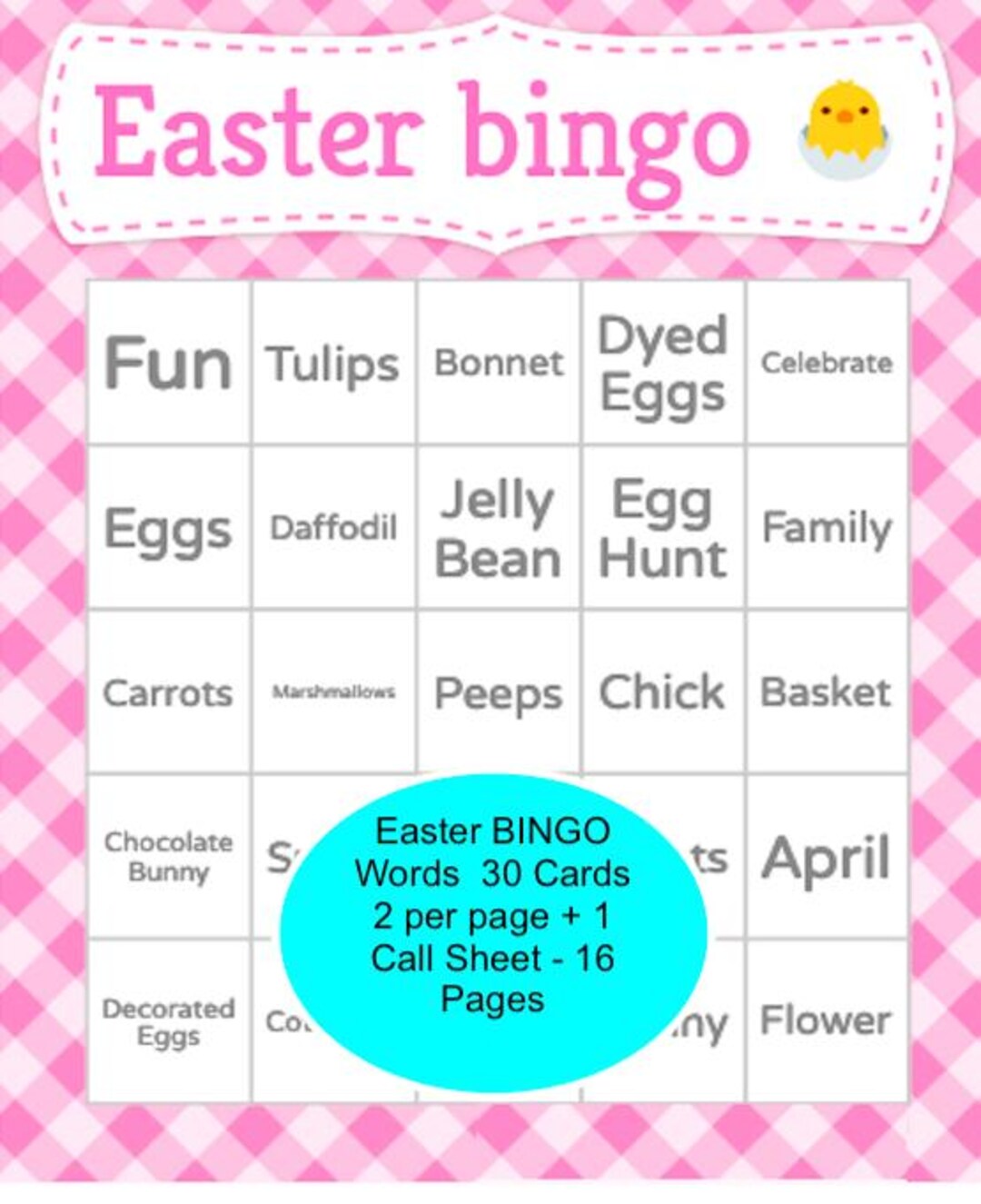 EASTER Bingo Words 30 Cards EZ Print PDF Files Instant Download Kids ...