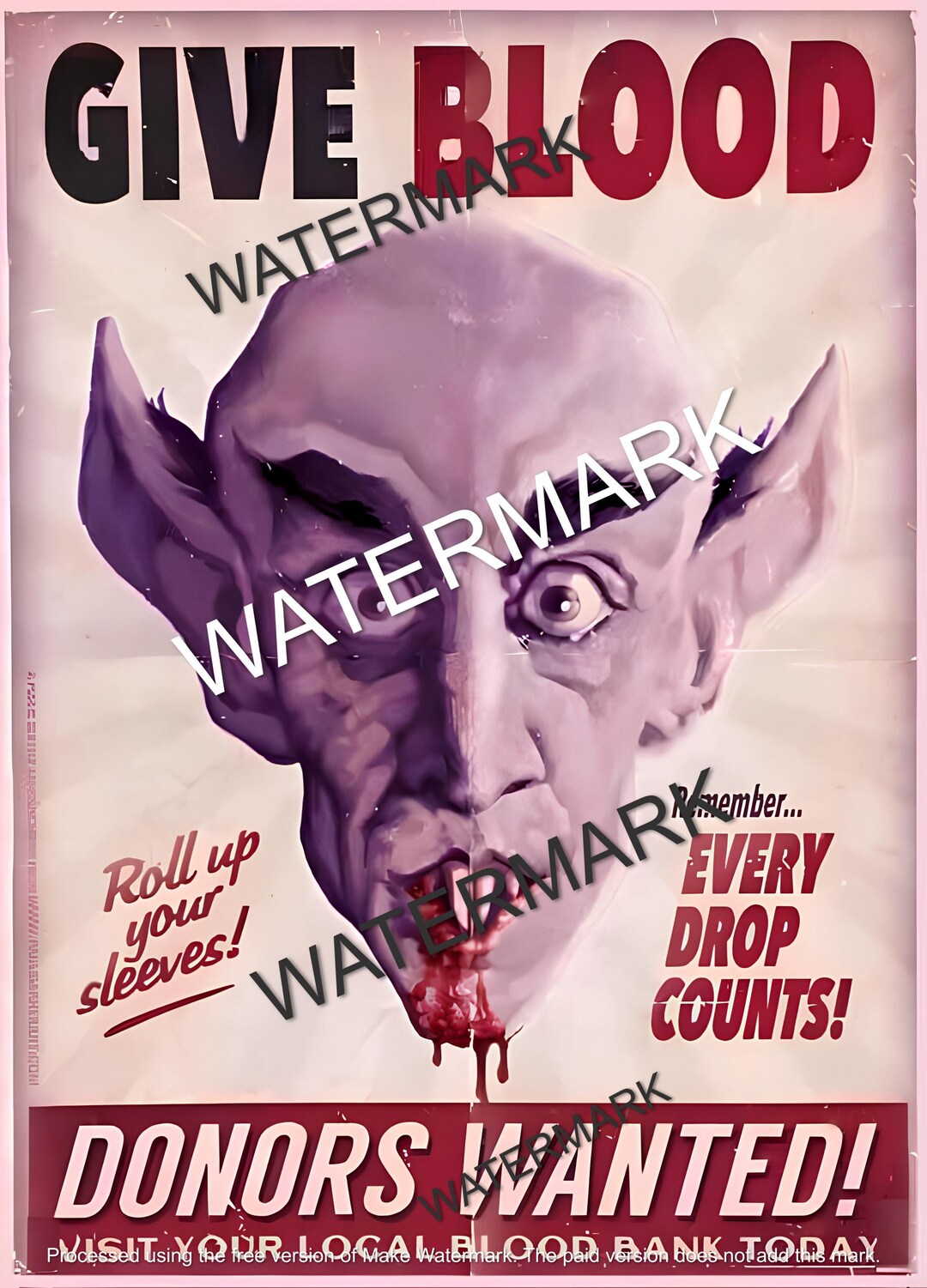 Vintage Nosferatu the Vampire - 'GIVE BLOOD' Art Prints Posters Monster ...