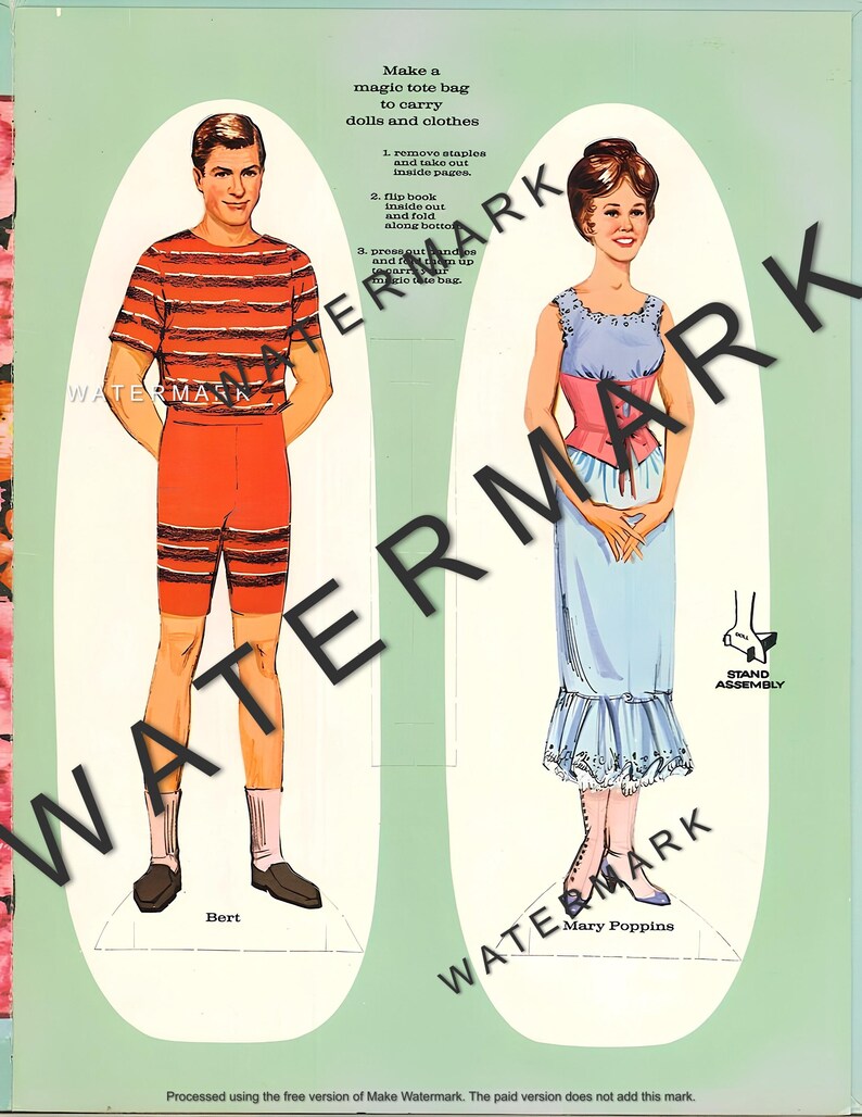 Mary Poppins Paper Dolls 1960s Paper Doll Vintage REPRODUCTION Easy ...