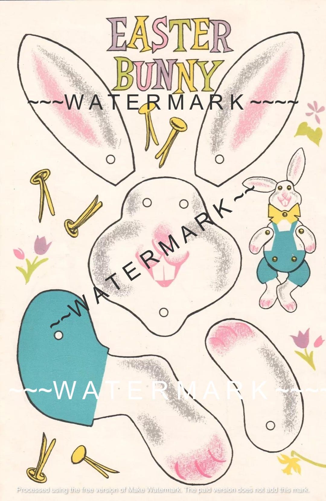 3 Easter Bunny Bunnies Articulated Paper Dolls Rabbits Vintage ...