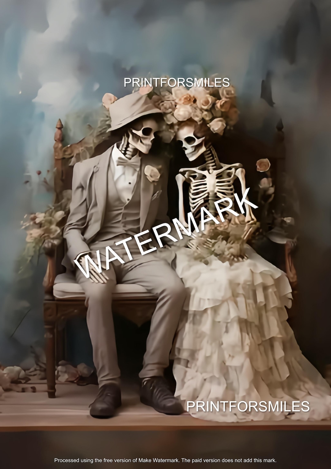 Lot of 2 Prints Skeleton Bride and Groom Married Love Old Fashion ...