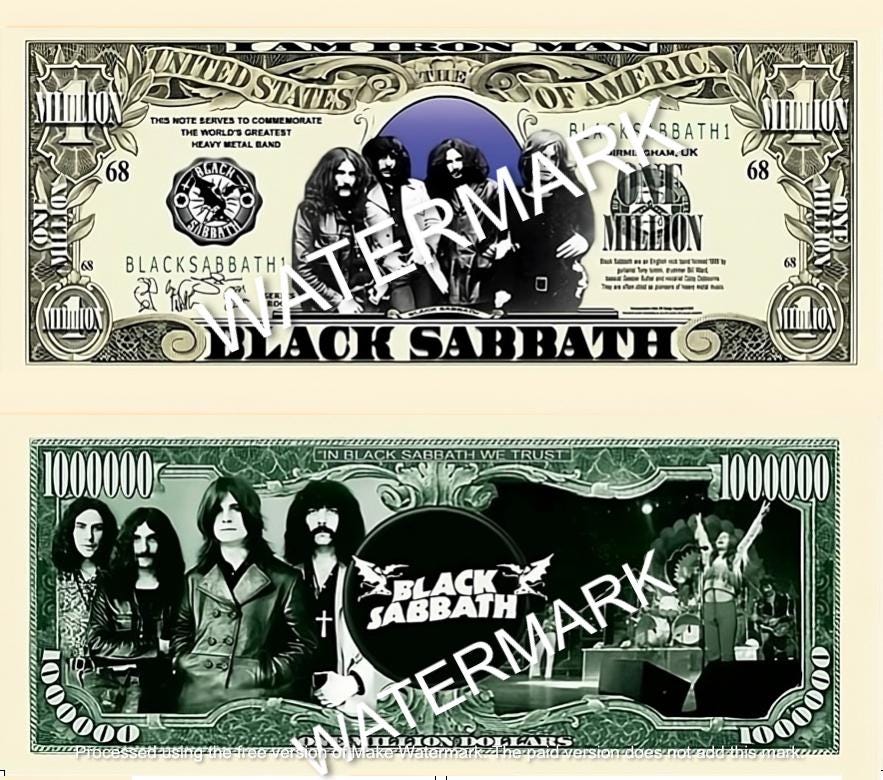 OZZY Osborne One Million Dollar Black Sabbath Dollars Novelty Bank Note ...