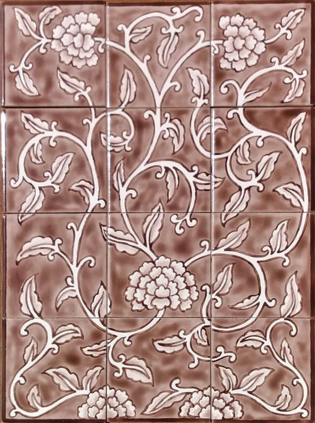 Hand Painted Ceramic Tile Mural for Home or Garden Wall. Approx. 12"x16 ...