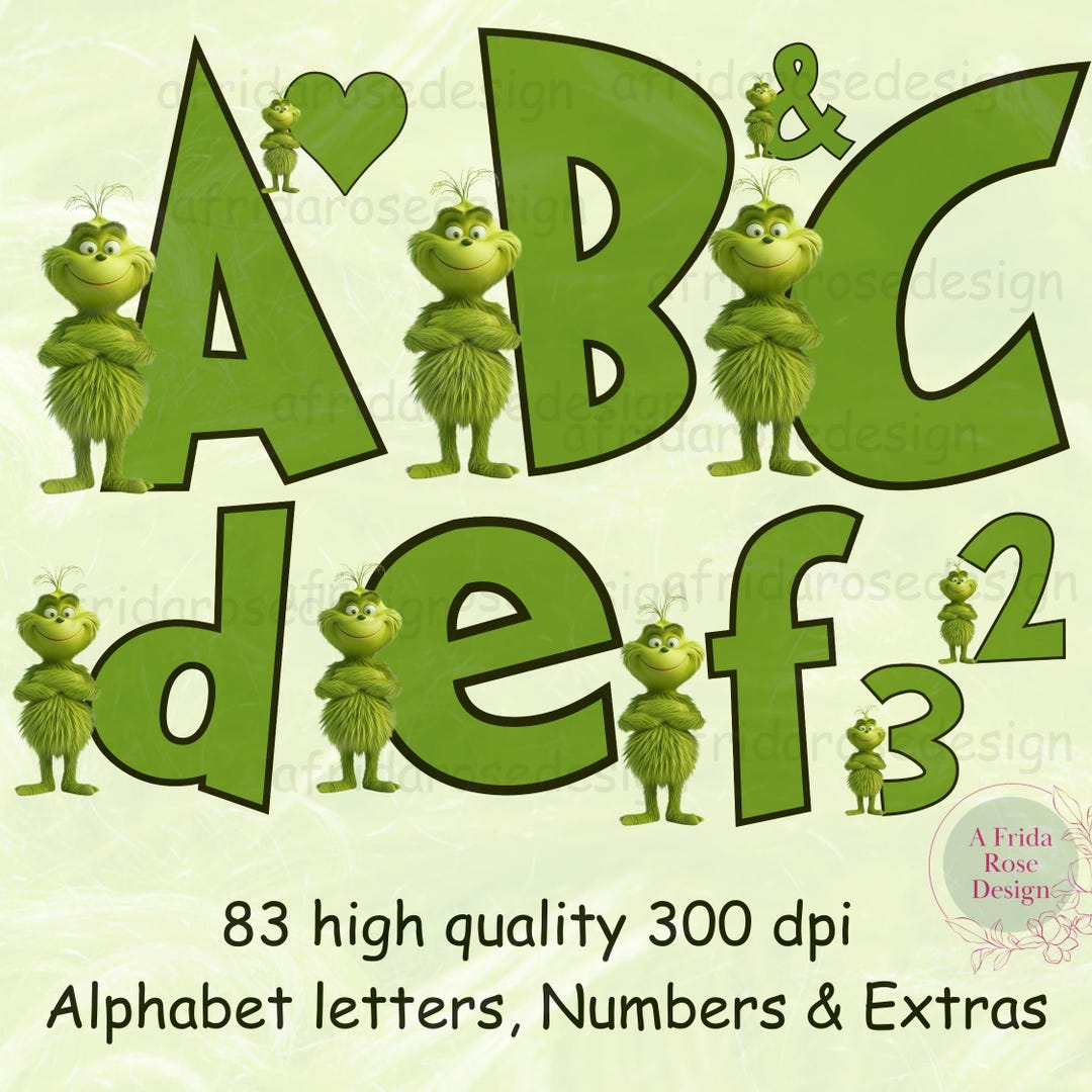 80 Grinch Digital Clipart A-Z Christmas Alphabet. Alphabet Clipart ...