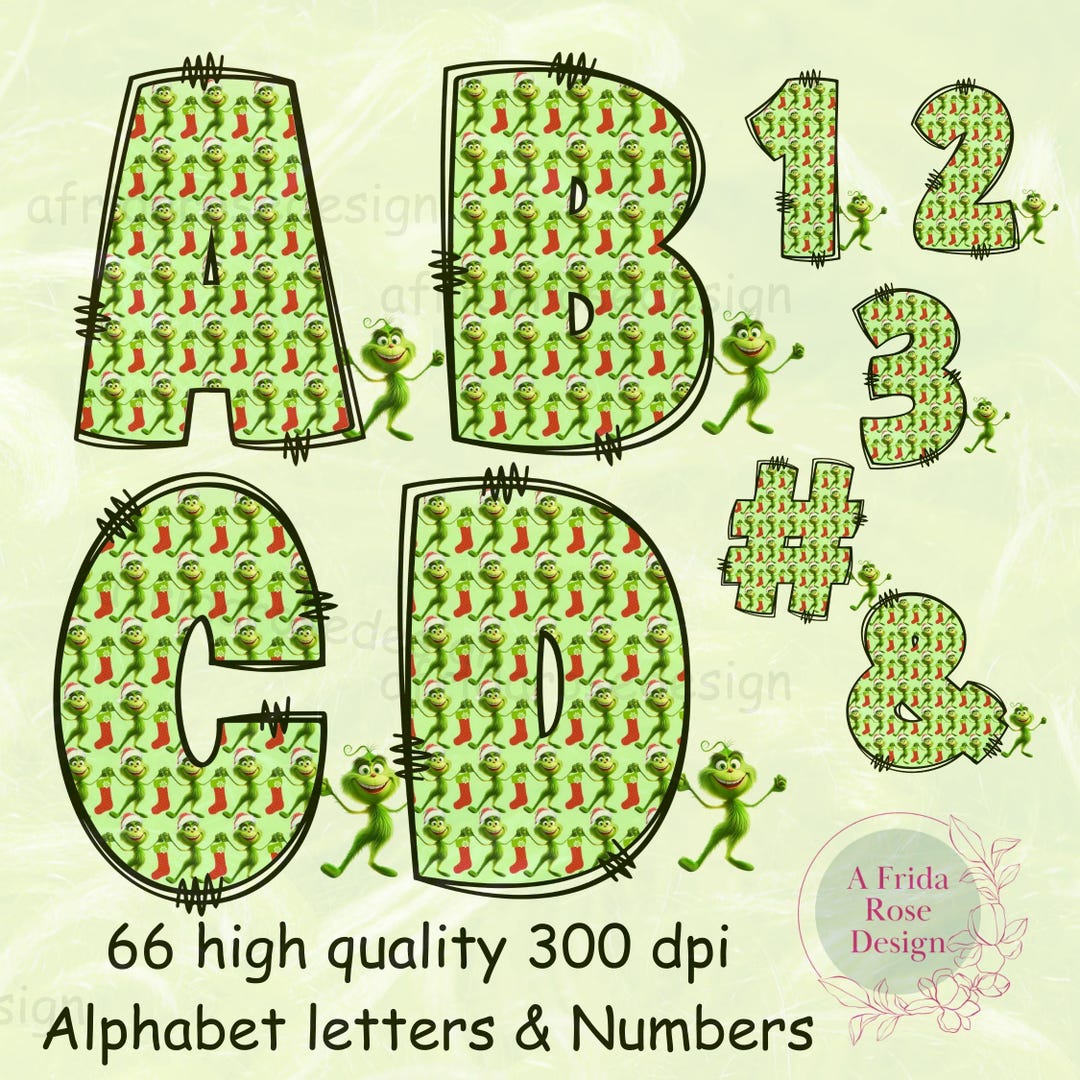 66 Grinch Doodle Digital Clipart A-Z Grinch Christmas Alphabet ...