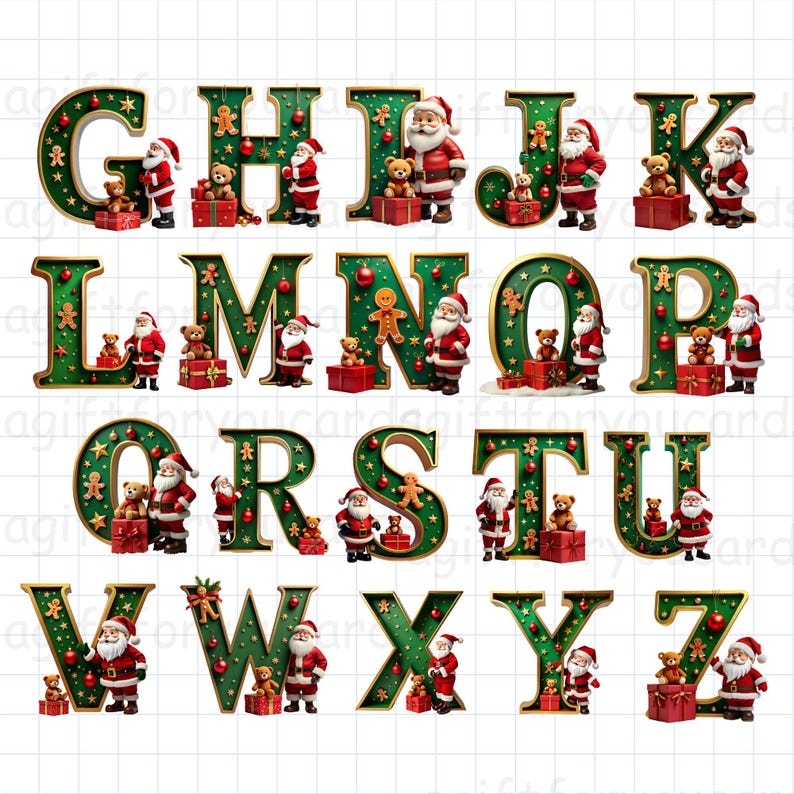 Digital Clipart A-Z Santa Claus Christmas Alphabet. Father Christmas ...
