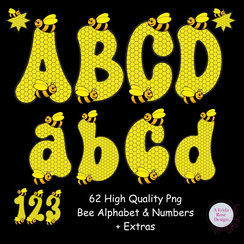 62 Bumble Bees Alphabet & Numbers Extras.digital Instant Download ...
