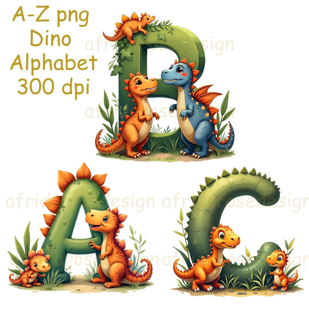 26 Cute Dinosaur Alphabet A-Z Digital Instant Download Clipart. Use for ...