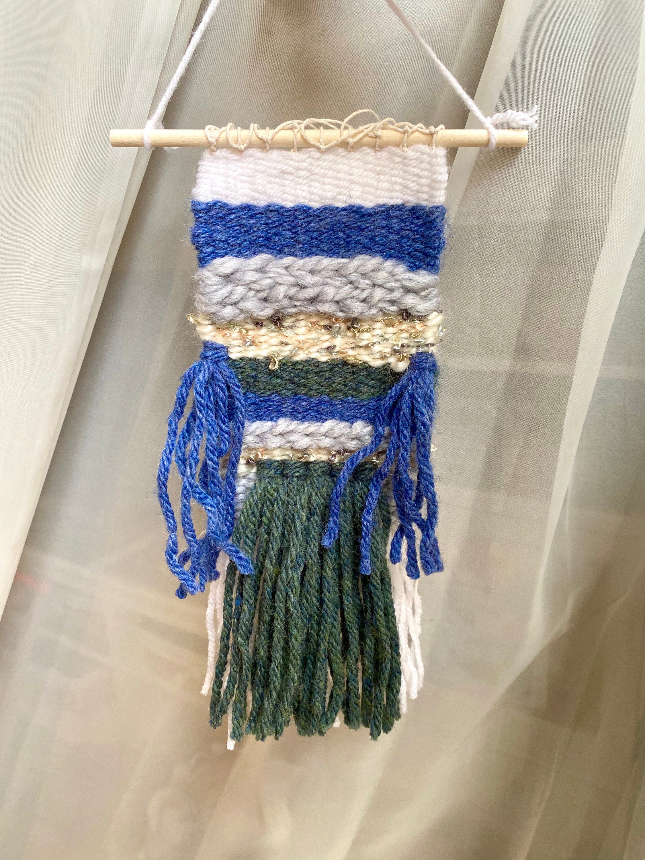 Mini Blue and Green Loom Wall Hanging - Etsy UK