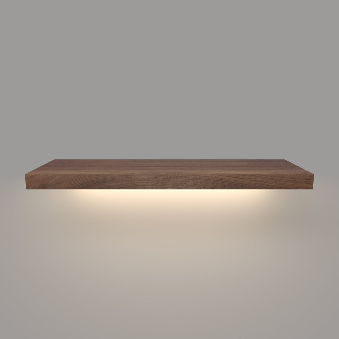 2 Inch Walnut LED Floating Shelves, Bar Shleving, Recessed Light Strip ...