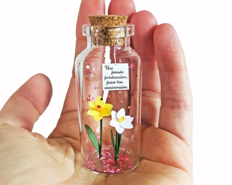 Mini Daffodils Paper Flower Message in a Bottle Personalized - Etsy