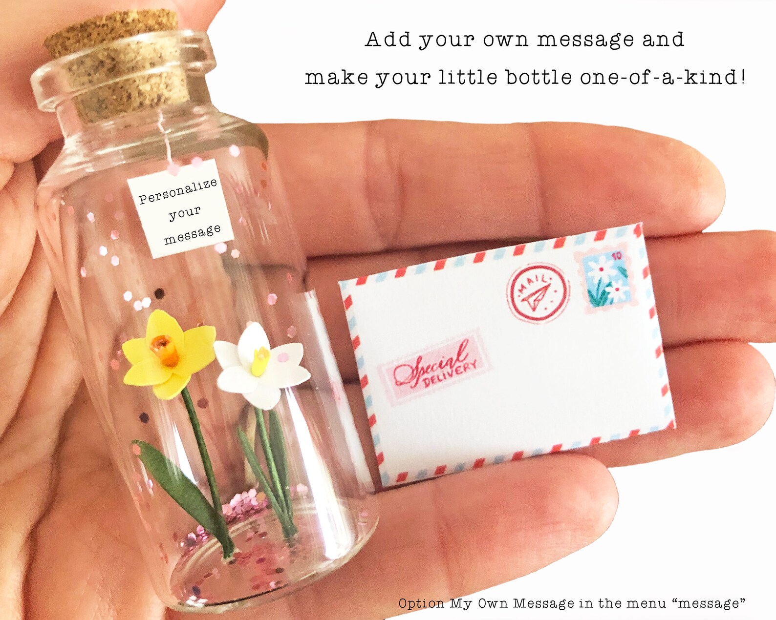 Mini Daffodils Paper Flower Message in a Bottle Personalized - Etsy