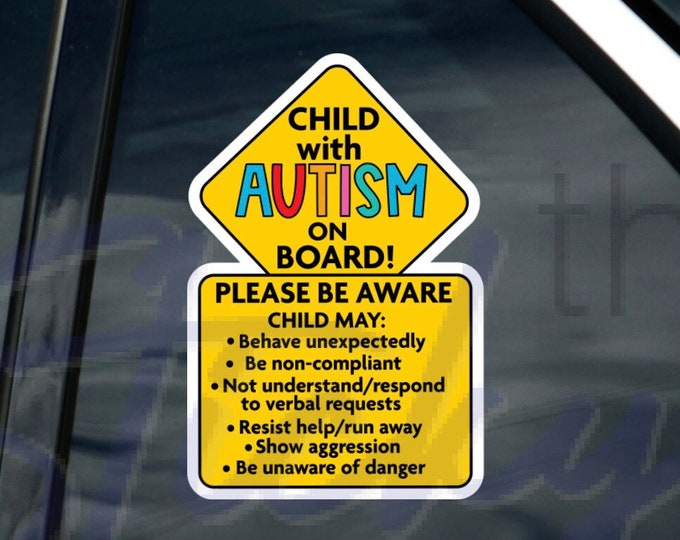 Child With Autism on Board Sticker Decal With Detail Autism Awareness ...
