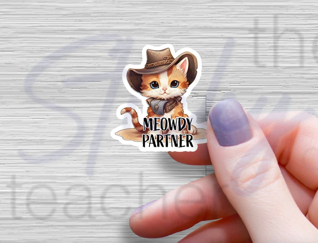 Meowdy Cowboy Cat Sticker ~ Animal Meme Sticker Cute - Tabby Cat Decal ...