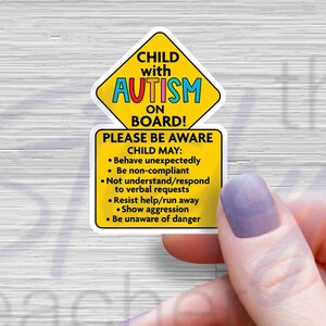 Child With Autism on Board Sticker Decal With Detail Autism Awareness ...
