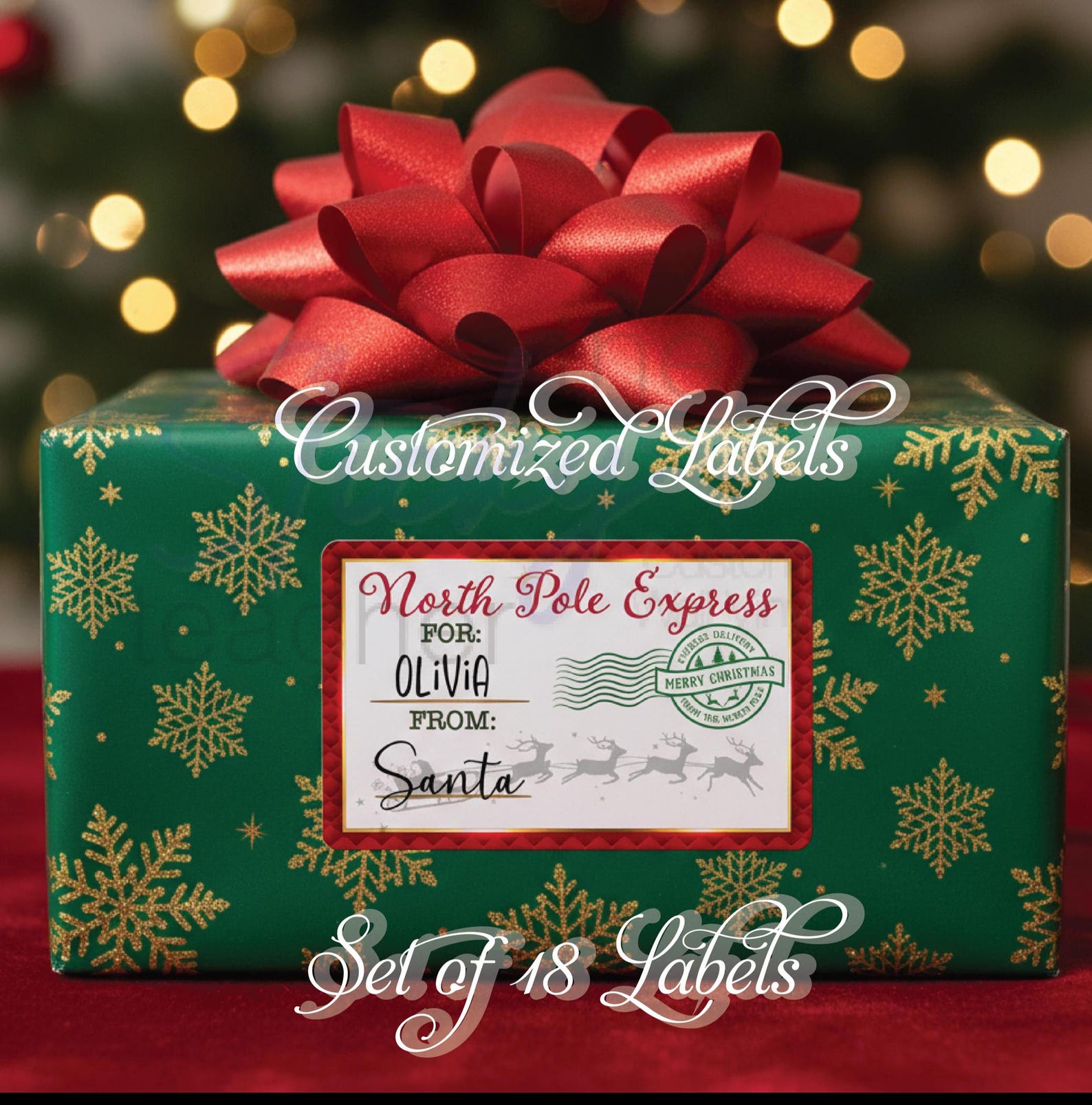 Custom Christmas Gift Labels - From Santa - Two Names Sets of 9 - 18 ...