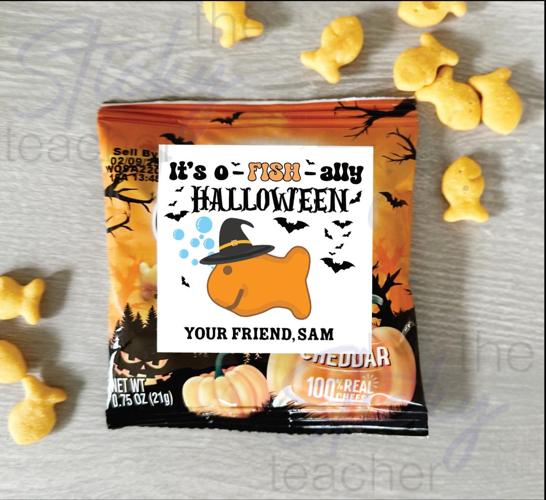 Custom Halloween Labels for Goldfish - 12 School Halloween Label - Cute ...