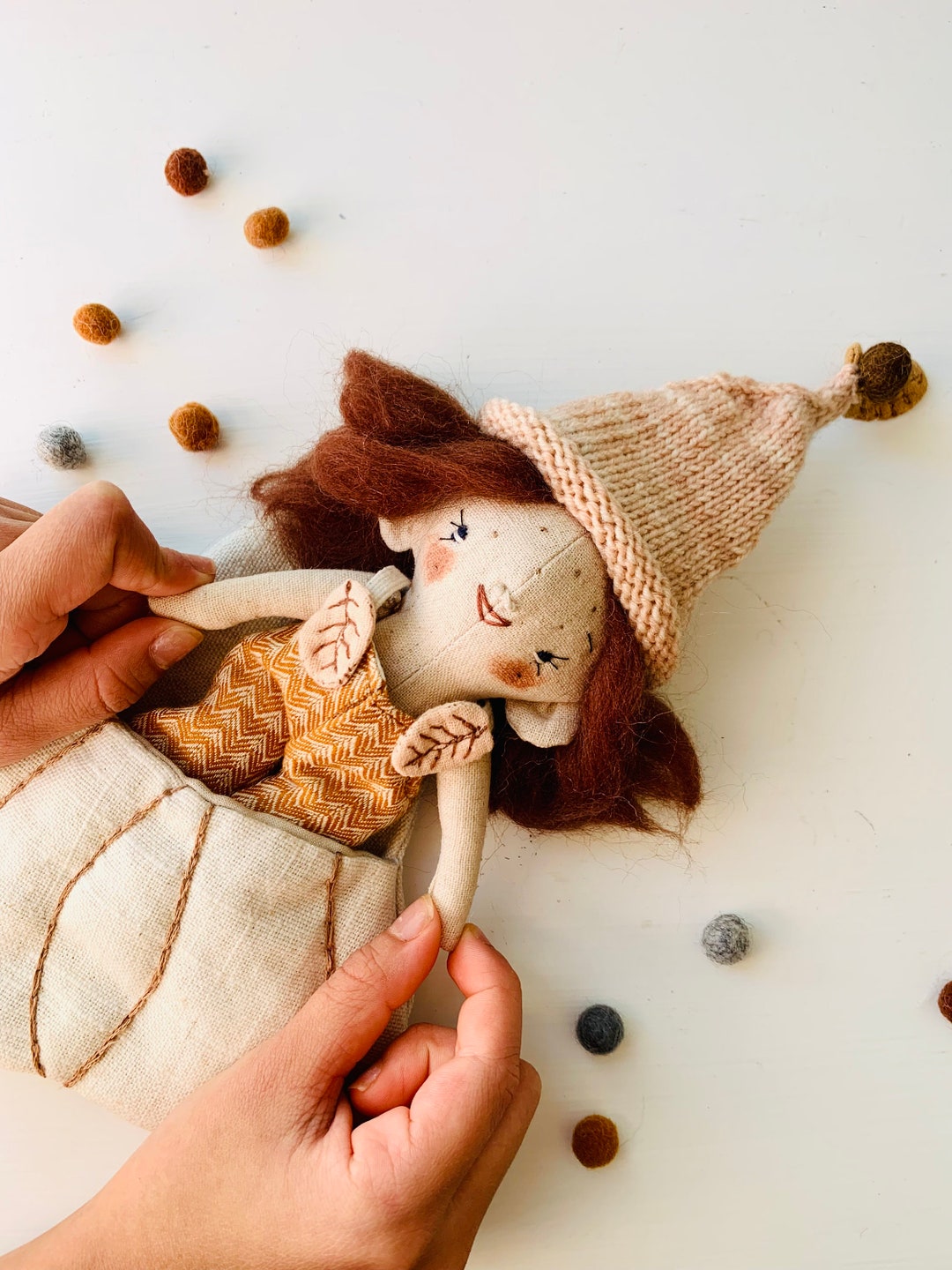 Mini Gnome and His Pocket Friend Squash Bed Handmade Doll - Etsy