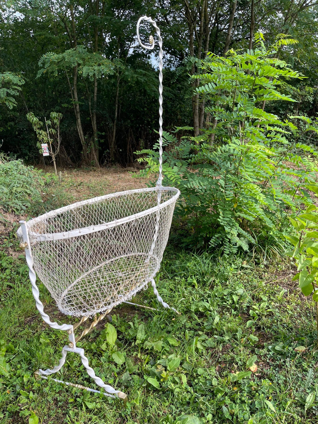 French Antique Babys Swinging Cot in White and Gold and Has a Tall ...