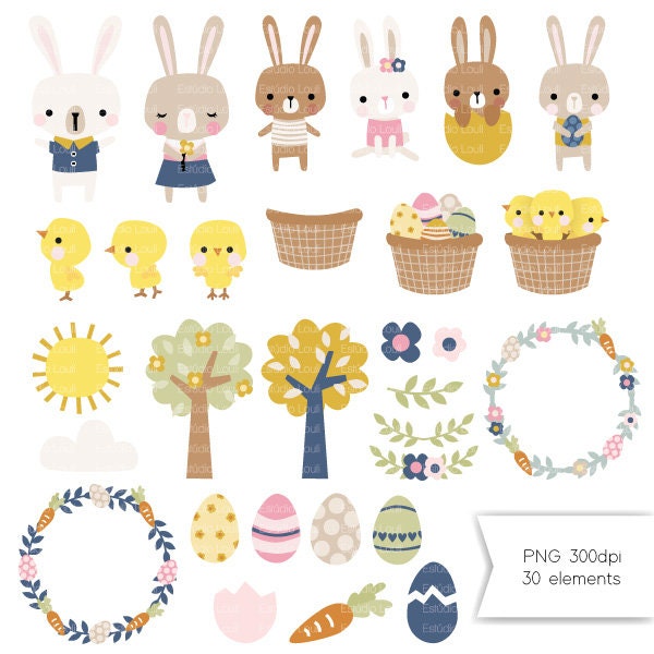 Easter Bunny Clipart and Digital Paper Set - Etsy