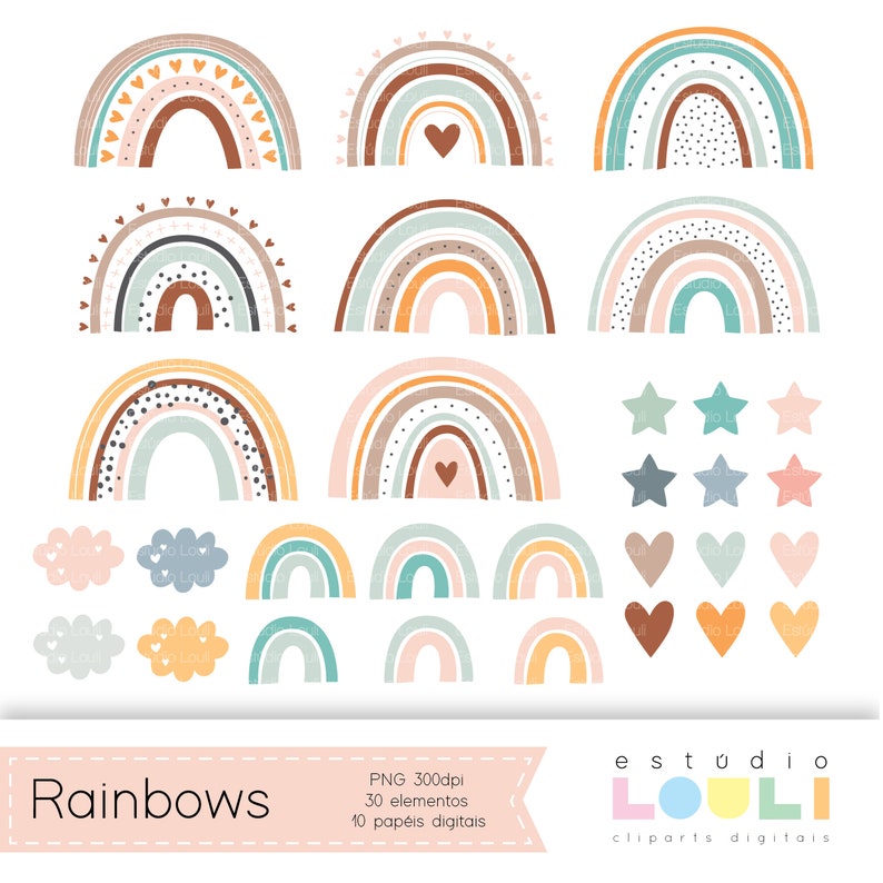 Boho Rainbow Cliparts - Etsy
