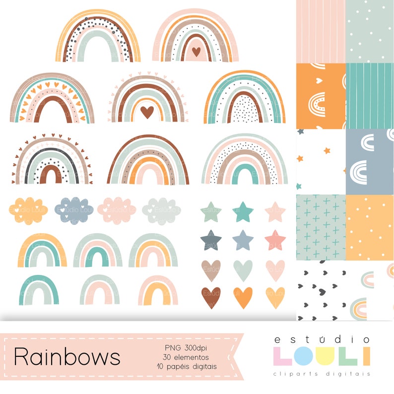 Boho Rainbow Cliparts - Etsy