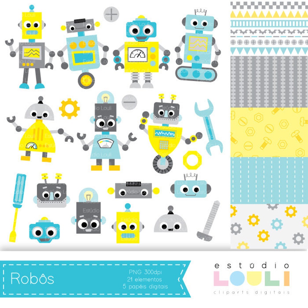 Robots Clipart Set - Etsy