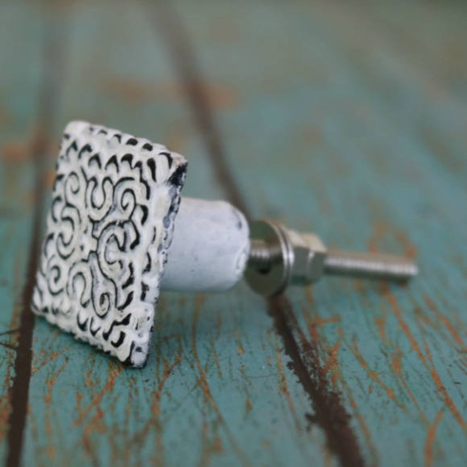 Square Metal Cabinet Knob in Distressed Finish - Etsy