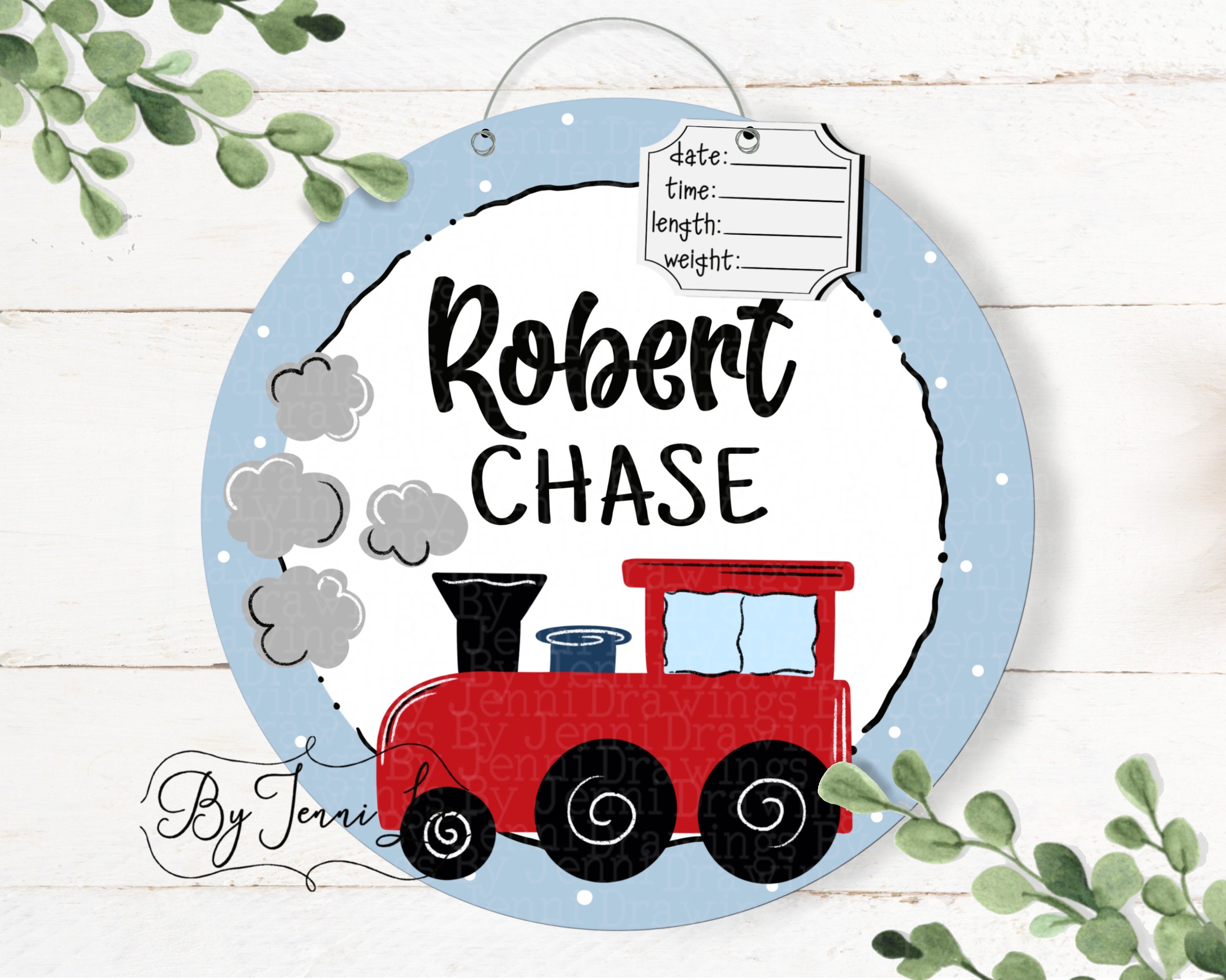 Train Hospital Birth Announcement Door Hanger, Choo Choo Train Nursery ...