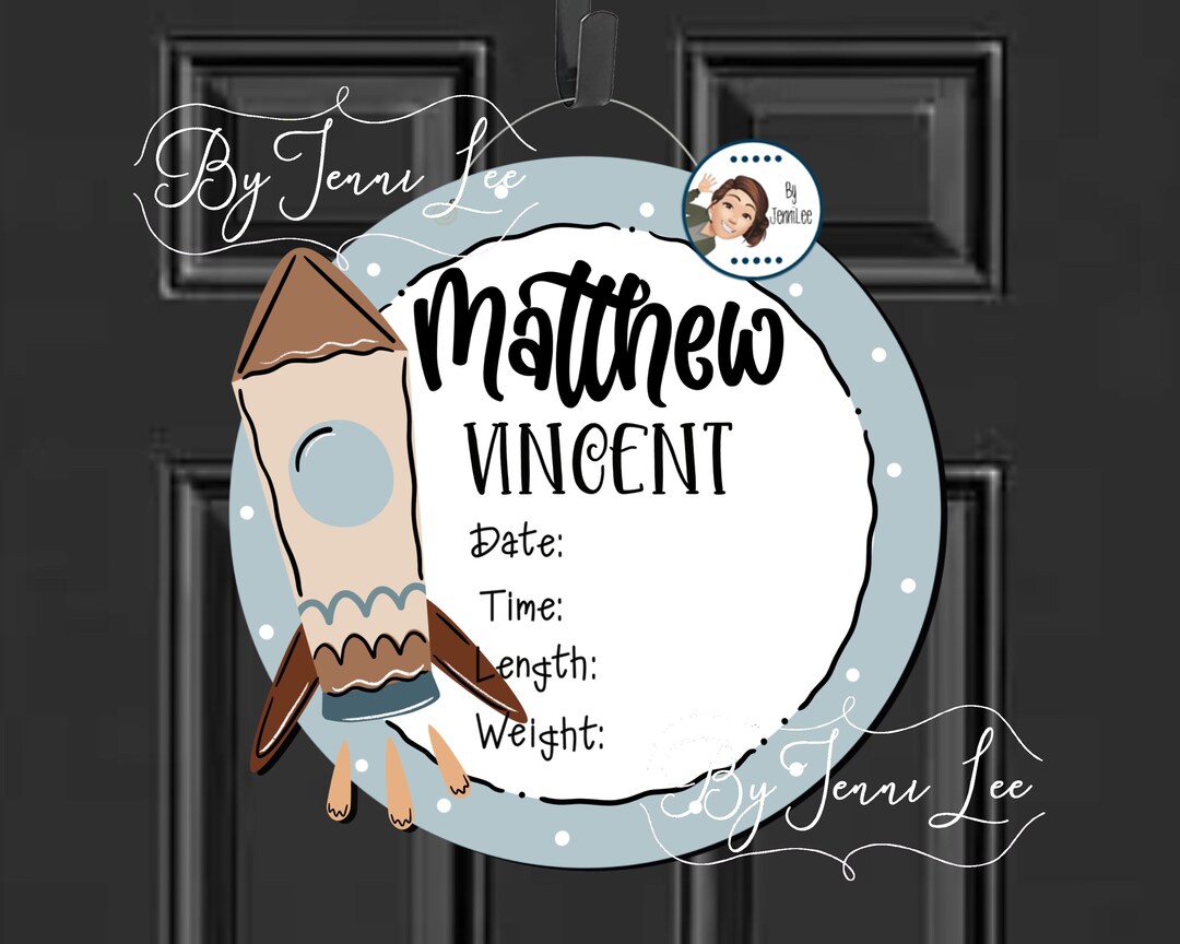 Rocket Baby Boy Birth Announcement Door Hanger, Nursery Name Sign ...