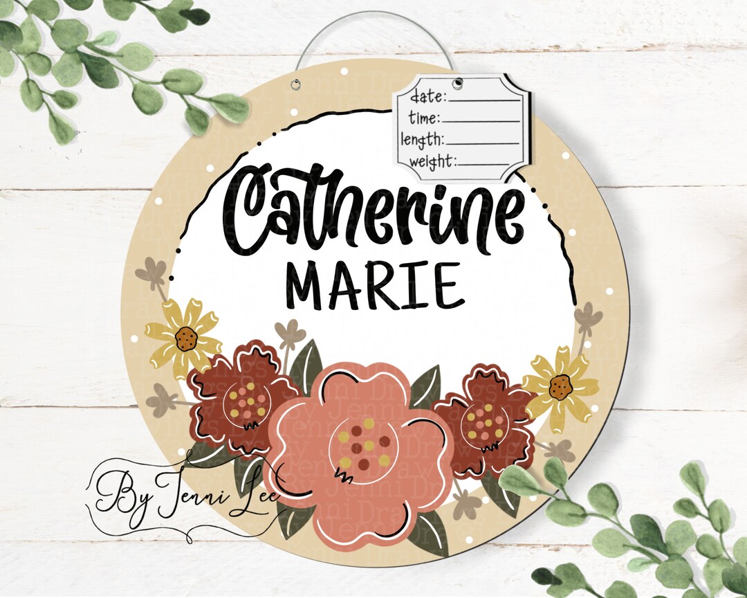 Boho Wildflower Hospital Birth Announcement Door Hanger, Nursery Name ...