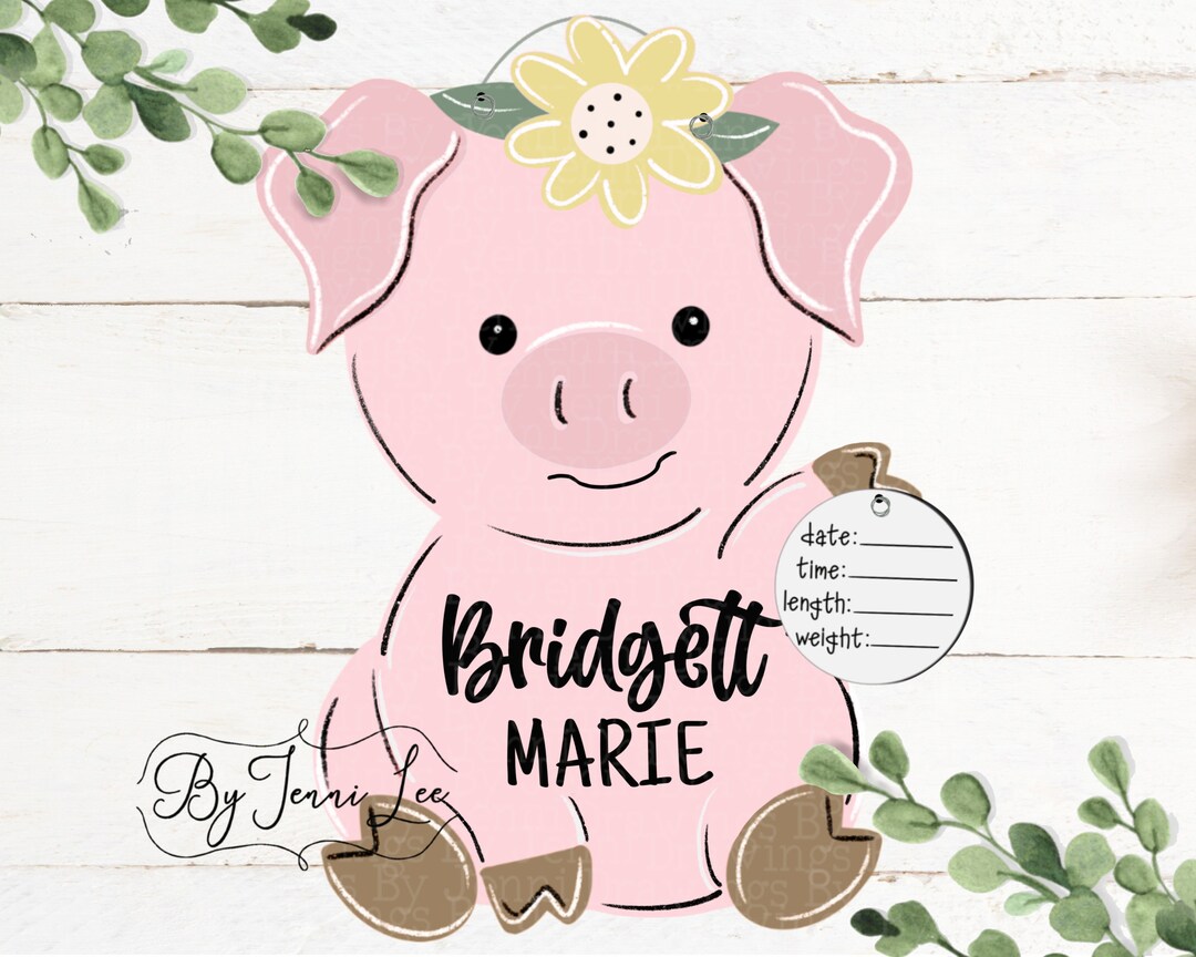 Pig Baby Door Hanger, Hospital Door Sign, Baby Girl Pig Birth ...