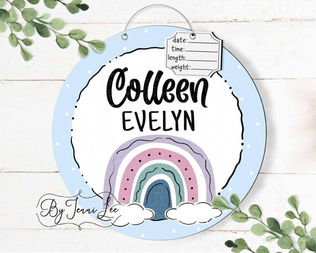 Rainbow Hospital Birth Announcement Door Hanger, Boho Nursery Sign ...