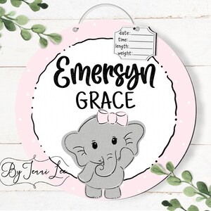 Baby Girl Elephant Hospital Birth Announcement Door Hanger, Elephant ...