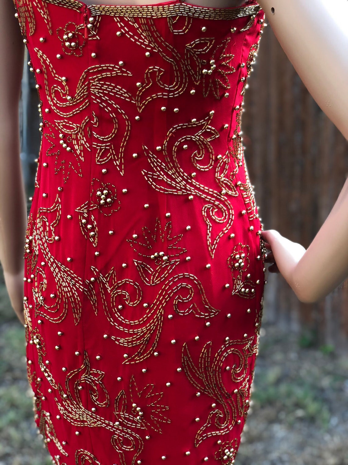 Leo Collection Red Mini Cocktail Dress With Gold Beading | Etsy