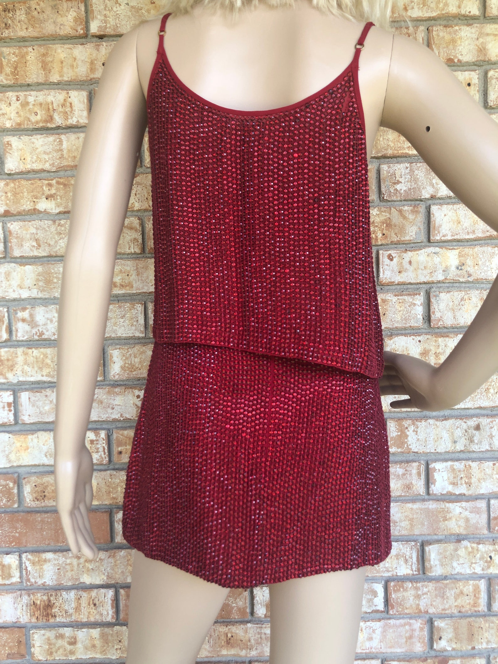 Aries Collection Two Piece Red Sequin Jeweled Crop Top Cami & - Etsy